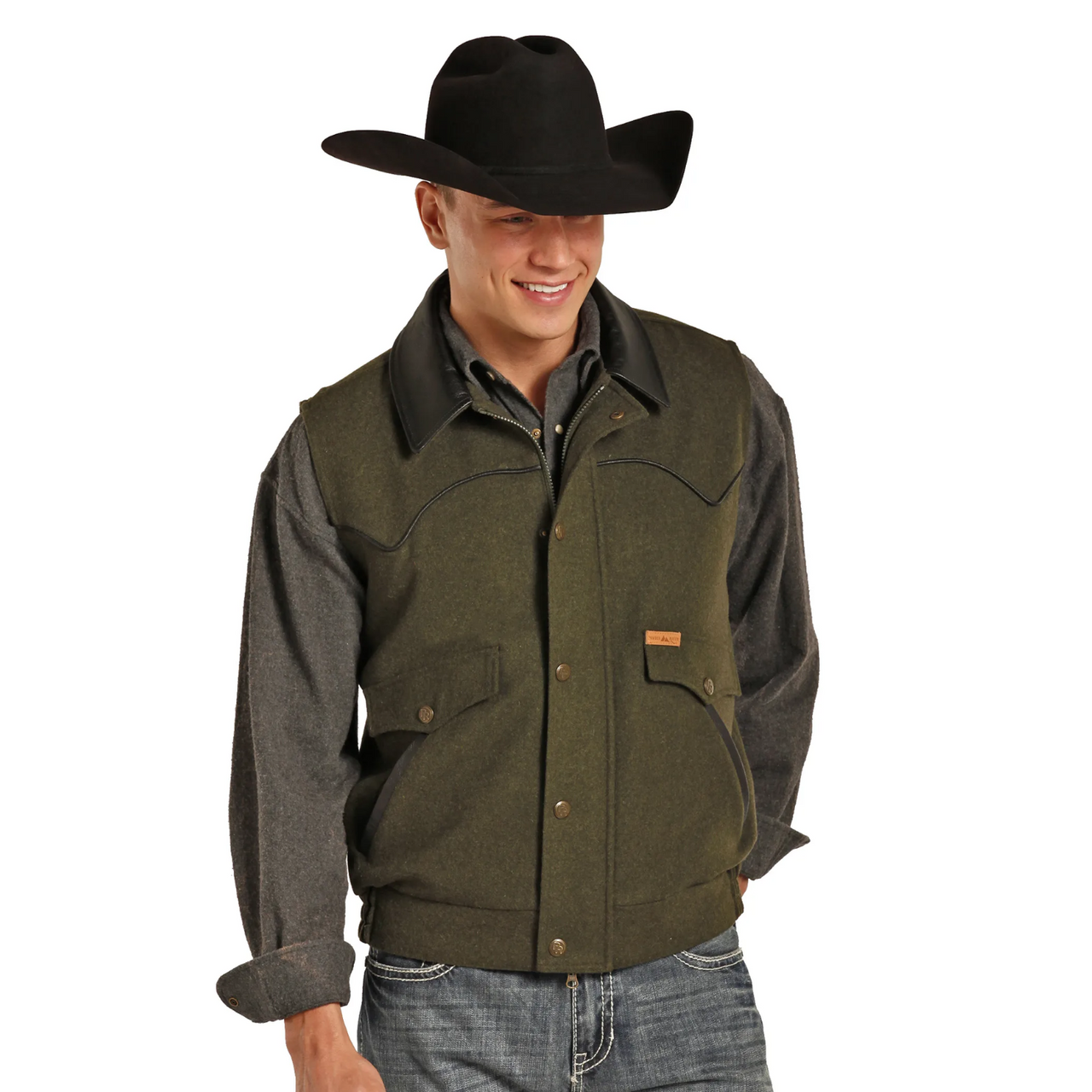 Powder River Outfitters Men's Heather Holbrook Olive Wool Vest 98-5619 ...