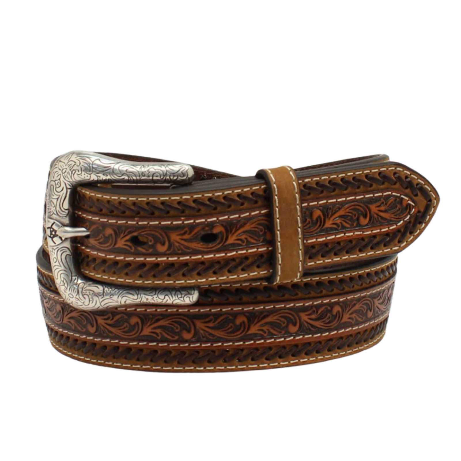 Ariat Mens Floral Tooled Buck Stitch Tan Belt A1037908 | eBay