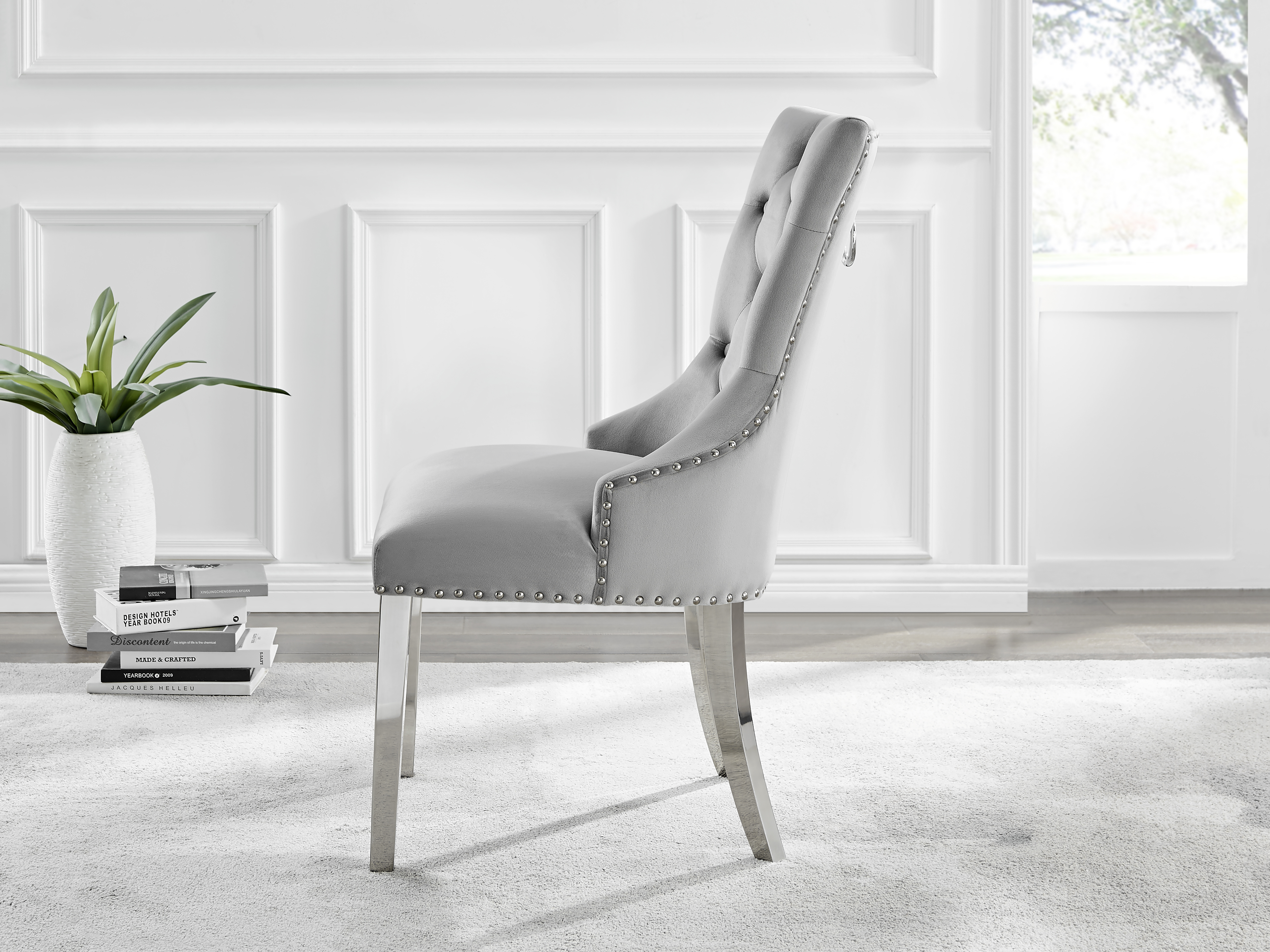 Velvet dining chairs with silver legs store